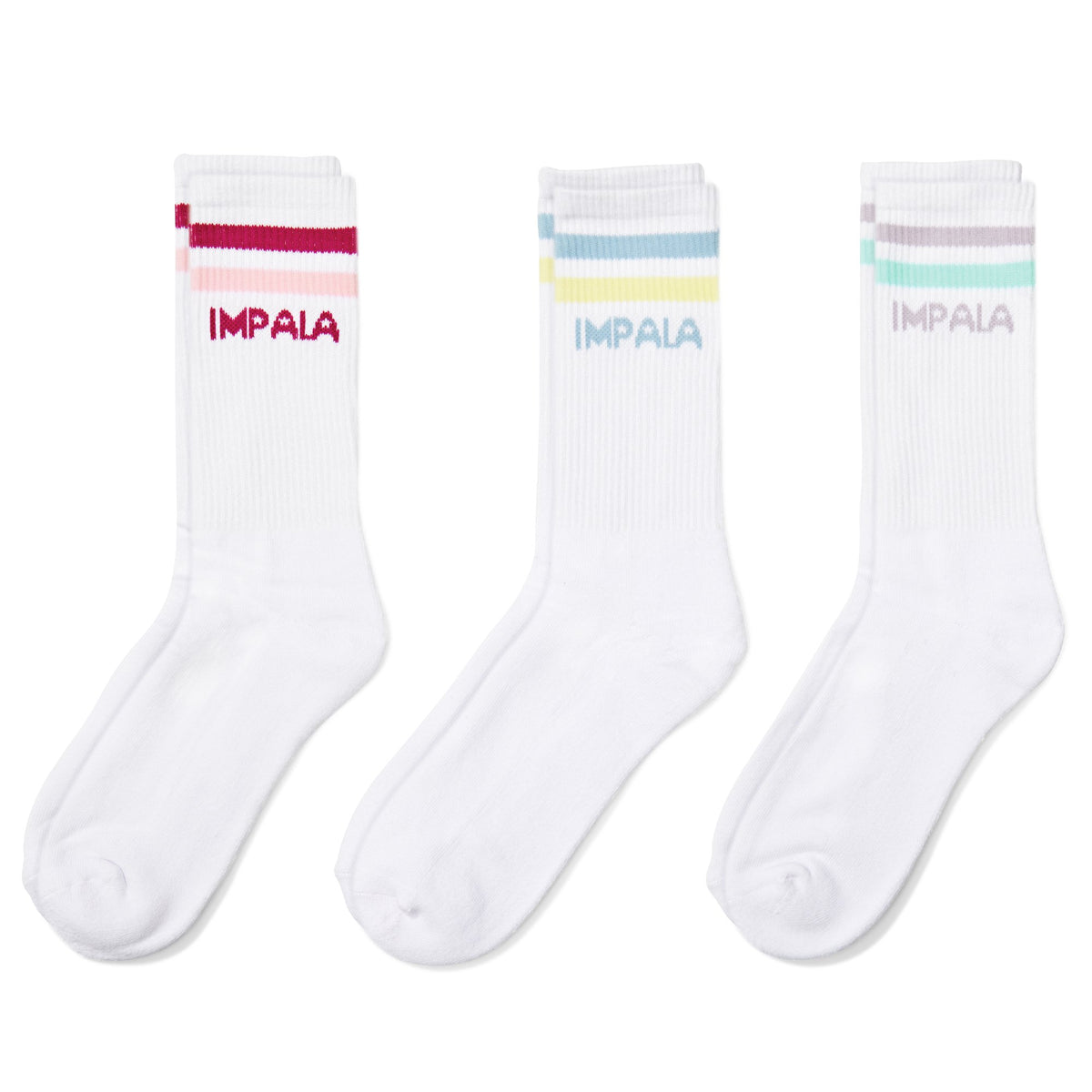 Impala Stripe Sock 3 Pack - WHITE W/ PASTEL | Pigeon's Roller Skate Shop